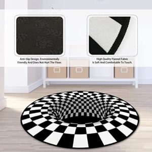 TTSITG 3D Visual Optical Floor Mat, 3D Vortex Illusion Rug Black White Plaid Round Rugs Non-Slip 3D Visual Area Rugs for Dining Room Carpet Home Bedroom Floor Mat (39Inch)