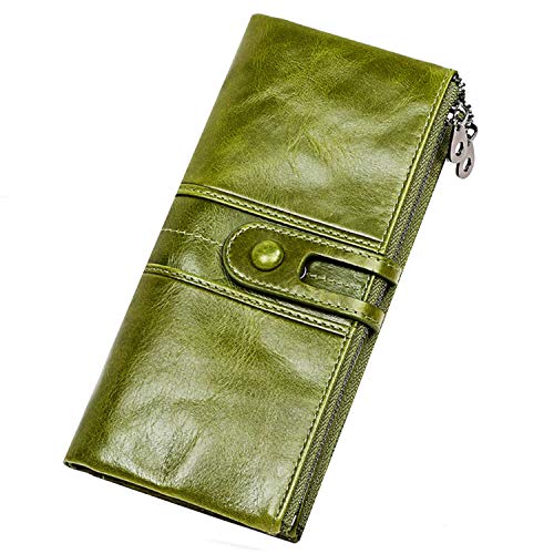 Alkenred Womens Wallet Genuine Leather RFID Blocking Checkbook Purse Credit Card Clutch (green)