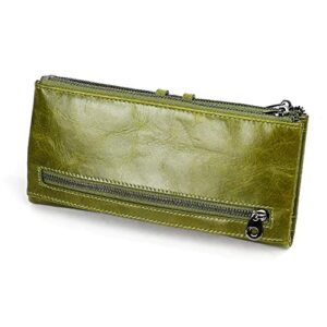 Alkenred Womens Wallet Genuine Leather RFID Blocking Checkbook Purse Credit Card Clutch (green)