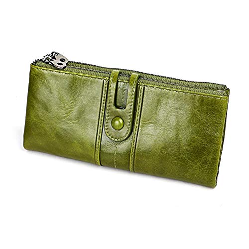 Alkenred Womens Wallet Genuine Leather RFID Blocking Checkbook Purse Credit Card Clutch (green)