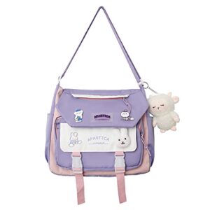 kawaii backpack, azuraokey casual student tutorial bag with kawaii pins & accessories, jk uniform bag hit color women messenger bag large capacity nylon shoulder bag for college (purple)