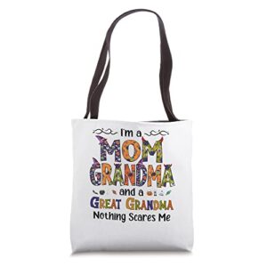 i am a mom grandma and a great grandma halloween tote bag