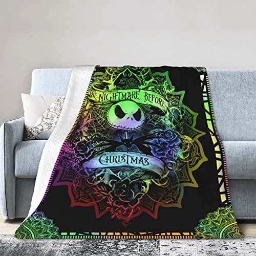 DVesaldez Flannel Fleece Cute Throw Blanket, The Nightmare Blanket Before Cartoon Christmas Throw for Winter Chair Super Cozy and Warm Air Conditioning Blanket-50 x40, Black