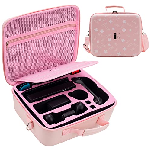 Portable Hard Shell Nintendo Switch Case Compatible with Nintendo Switch/Switch OLED Model, Deluxe Travel Storage Protective Carrying Case Bag for Switch Console Pro Controller Accessories-Pink