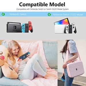 Portable Hard Shell Nintendo Switch Case Compatible with Nintendo Switch/Switch OLED Model, Deluxe Travel Storage Protective Carrying Case Bag for Switch Console Pro Controller Accessories-Pink