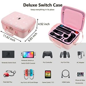 Portable Hard Shell Nintendo Switch Case Compatible with Nintendo Switch/Switch OLED Model, Deluxe Travel Storage Protective Carrying Case Bag for Switch Console Pro Controller Accessories-Pink