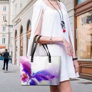 Womens Handbag Purple Butterfly Leather Tote Bag Top Handle Satchel Bags For Lady