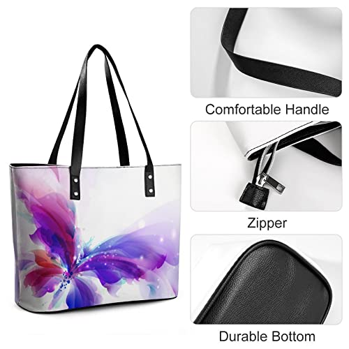 Womens Handbag Purple Butterfly Leather Tote Bag Top Handle Satchel Bags For Lady