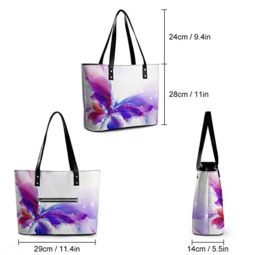 Womens Handbag Purple Butterfly Leather Tote Bag Top Handle Satchel Bags For Lady