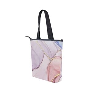 Pink Gold Marble Pattern Print Tote Handbag for Women Tote Bag, Canvas + leather Shoulder Bag, Hobo bag, Satchel Purse(226ut8a)