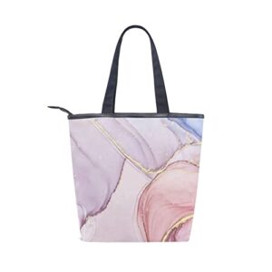 Pink Gold Marble Pattern Print Tote Handbag for Women Tote Bag, Canvas + leather Shoulder Bag, Hobo bag, Satchel Purse(226ut8a)