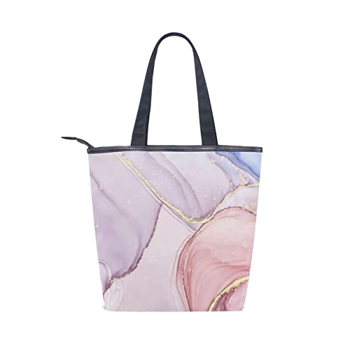 Pink Gold Marble Pattern Print Tote Handbag for Women Tote Bag, Canvas + leather Shoulder Bag, Hobo bag, Satchel Purse(226ut8a)