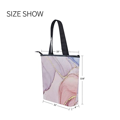 Pink Gold Marble Pattern Print Tote Handbag for Women Tote Bag, Canvas + leather Shoulder Bag, Hobo bag, Satchel Purse(226ut8a)