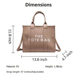 Cosetten Tote Bags for Women, Large Leather Tote Bag with Zipper, Shoulder/Crossbody/Handbag for Travel/Work/School（13.8*11*5.9in (Khaki)