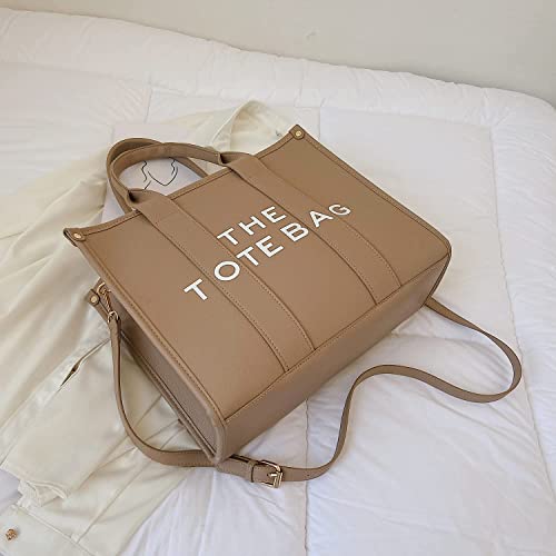 Cosetten Tote Bags for Women, Large Leather Tote Bag with Zipper, Shoulder/Crossbody/Handbag for Travel/Work/School（13.8*11*5.9in (Khaki)