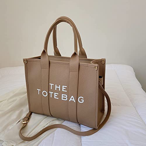 Cosetten Tote Bags for Women, Large Leather Tote Bag with Zipper, Shoulder/Crossbody/Handbag for Travel/Work/School（13.8*11*5.9in (Khaki)