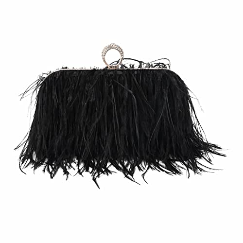 LUPBOK Clutch Purse for Women Feather Clutch Evening Bags Shoulder Crossbody Bag Wedding Party Handbag,Black