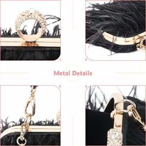 LUPBOK Clutch Purse for Women Feather Clutch Evening Bags Shoulder Crossbody Bag Wedding Party Handbag,Black