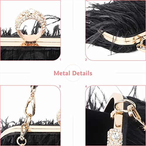 LUPBOK Clutch Purse for Women Feather Clutch Evening Bags Shoulder Crossbody Bag Wedding Party Handbag,Black