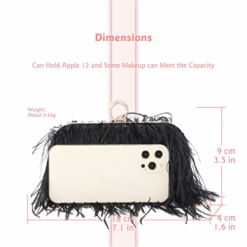 LUPBOK Clutch Purse for Women Feather Clutch Evening Bags Shoulder Crossbody Bag Wedding Party Handbag,Black