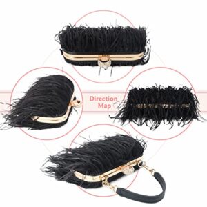 LUPBOK Clutch Purse for Women Feather Clutch Evening Bags Shoulder Crossbody Bag Wedding Party Handbag,Black