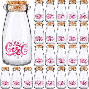 24 pieces it’s a girl baby shower bottles 100 ml pink milk jar decorative diy glass candy jars with cork lids vintage milk favors for girl shower gender reveal party decor guests souvenir centerpiece