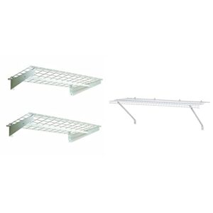 hyloft 777 wall shelf with hanging rod, 36″ x 18″ (2-pack) , white & closetmaid wire shelf kit with hardware, 4 ft. wide, for pantry, closet, laundry, utility storage, white vinyl finish