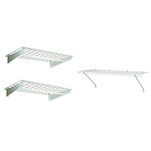 HyLoft 777 Wall Shelf with Hanging Rod, 36" x 18" (2-Pack) , White & ClosetMaid Wire Shelf Kit with Hardware, 4 Ft. Wide, for Pantry, Closet, Laundry, Utility Storage, White Vinyl Finish