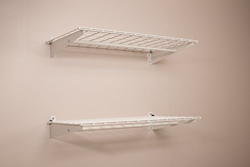 HyLoft 777 Wall Shelf with Hanging Rod, 36" x 18" (2-Pack) , White & ClosetMaid Wire Shelf Kit with Hardware, 4 Ft. Wide, for Pantry, Closet, Laundry, Utility Storage, White Vinyl Finish