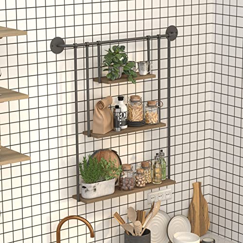 Industrial Floating Shelf Wall Mounted, Rustic Metal Hanging Book Shelf for Wall, Pipe Shelving with Wood Plank, 3 Tier Wall Shelf for Bedroom, Storage Shelves for Living Room, Bathroom,Kitchen