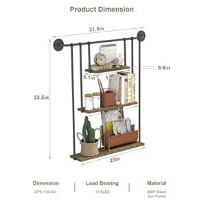 Industrial Floating Shelf Wall Mounted, Rustic Metal Hanging Book Shelf for Wall, Pipe Shelving with Wood Plank, 3 Tier Wall Shelf for Bedroom, Storage Shelves for Living Room, Bathroom,Kitchen