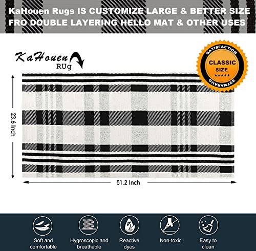 KaHouen Buffalo Check Rug, Buffalo Plaid Rug (23.6"x51.2"), Checkered Plaid Rugs, Black White Outdoor Rug for Layered Door Mats Kitchen/Living Room/Bedroom/Dinning Room(2'x4')