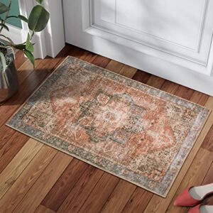 sungea indoor door mat 2’x3′, machine washable entryway rug with non-slip backing, soft distressed persian vintage small rugs carpet for entrance bathroom kitchen bedroom