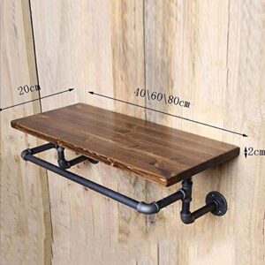 PIBM Stylish Simplicity Shelf Wall Mounted Floating Rack Shelves Retro Iron Art Water Pipe Multifunction Kitchen Towel Hook Bathroom, Black , 60x20x2cm