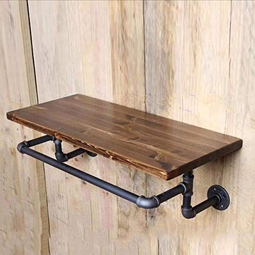 PIBM Stylish Simplicity Shelf Wall Mounted Floating Rack Shelves Retro Iron Art Water Pipe Multifunction Kitchen Towel Hook Bathroom, Black , 60x20x2cm