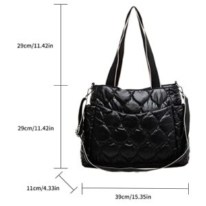 Fashion Casual Autumn Winter Cotton Clothes Quilted Ladies Large Capacity Shoulder Bag Tote Bag for Women Crossbody Satchels Portable Travel(01-Black)