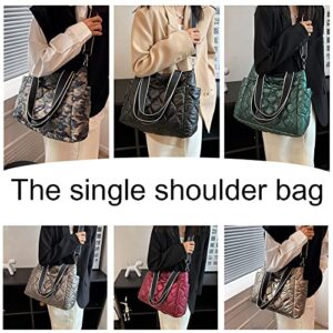 Fashion Casual Autumn Winter Cotton Clothes Quilted Ladies Large Capacity Shoulder Bag Tote Bag for Women Crossbody Satchels Portable Travel(01-Black)