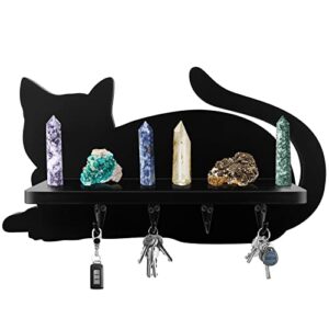 black cat wooden wall shelf with hanging hooks cute cat crystal shelf display black cat decor gothic wall decor black cat decor for bathroom dinning room halloween supplies