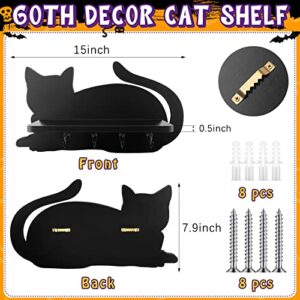 Black Cat Wooden Wall Shelf with Hanging Hooks Cute Cat Crystal Shelf Display Black Cat Decor Gothic Wall Decor Black Cat Decor for Bathroom Dinning Room Halloween Supplies