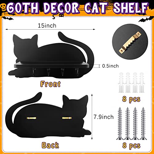 Black Cat Wooden Wall Shelf with Hanging Hooks Cute Cat Crystal Shelf Display Black Cat Decor Gothic Wall Decor Black Cat Decor for Bathroom Dinning Room Halloween Supplies