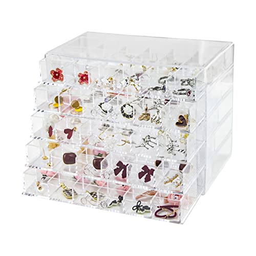 Zuiaso Acrylic Jewelry Box with 5 Drawers, 120 Compartments Transparent Storage Box, Transparent Display Stand for Earrings, Necklaces, Rings and Bracelets