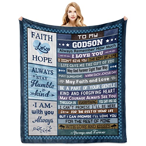 Godson Gifts from Godmother, Godson Gifts Blanket 60"x50", Birthday Gifts for Godson from Godfather, Godson Gifts Ideas for Graduation Thanksgiving Christmas Fathers Day, to My Godson Throw Blankets