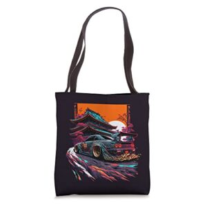 japanese retro car racing drifting art jdm legend tuning tote bag