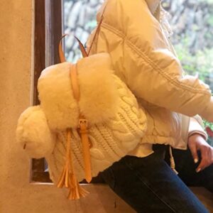 Cute Plush Knit Fuzzy Backpack for Girls Women, Fluffy Backpack with Faux Fur Knitting Kawaii School Supplies Daily Use, Furry Sherpa Fleece Plush Backpack