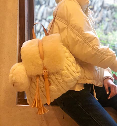 Cute Plush Knit Fuzzy Backpack for Girls Women, Fluffy Backpack with Faux Fur Knitting Kawaii School Supplies Daily Use, Furry Sherpa Fleece Plush Backpack