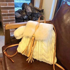 Cute Plush Knit Fuzzy Backpack for Girls Women, Fluffy Backpack with Faux Fur Knitting Kawaii School Supplies Daily Use, Furry Sherpa Fleece Plush Backpack