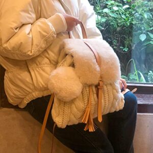 Cute Plush Knit Fuzzy Backpack for Girls Women, Fluffy Backpack with Faux Fur Knitting Kawaii School Supplies Daily Use, Furry Sherpa Fleece Plush Backpack