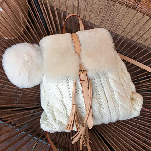 Cute Plush Knit Fuzzy Backpack for Girls Women, Fluffy Backpack with Faux Fur Knitting Kawaii School Supplies Daily Use, Furry Sherpa Fleece Plush Backpack