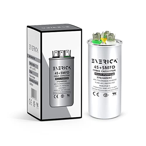 EVERICA 45+5 uF 45/5 MFD ±6% 370V/440VAC CBB65 HVAC Dual Run Circular Start 45/5 440v Capacitor for AC Air Conditioning Run Capacitor Motor Run Fan Start or Condenser Straight