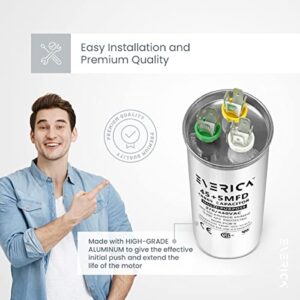 EVERICA 45+5 uF 45/5 MFD ±6% 370V/440VAC CBB65 HVAC Dual Run Circular Start 45/5 440v Capacitor for AC Air Conditioning Run Capacitor Motor Run Fan Start or Condenser Straight